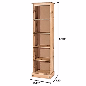 Furniture Dash - Narrow Bookshelf - Corner Shelf - Storage Cabinet - Laundry Room Organization - Shelves - 18.11" W, 7.87" D, 69.29" H - 24.21lb (Antique Brown)