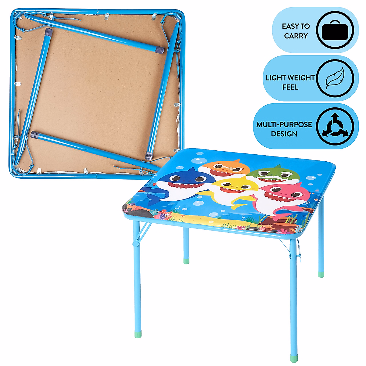Baby Shark 3 Piece Children's Activity Square Table and Chair Set, Ages 3+