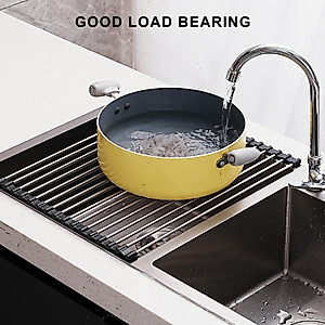 NileHome Roll Up Dish Drying Rack, Sink Drying Rack Over Sink Dish Drying Rack 304 Stainless Steel Foldable Drain Rack for Kitchen Sink Counter Utensils Vegetables and Fruits (17.5''X13.4'')，Black