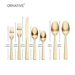 ORNATIVE - Alicja Silverware Set W/BUF with Drawer Organizer & Service for 8, Set Includes Knives, Forks & Spoons for Home, Kitchen & Restaurant, 18/0 Stainless Steel & Dishwasher Safe - 42 Pcs, Gold