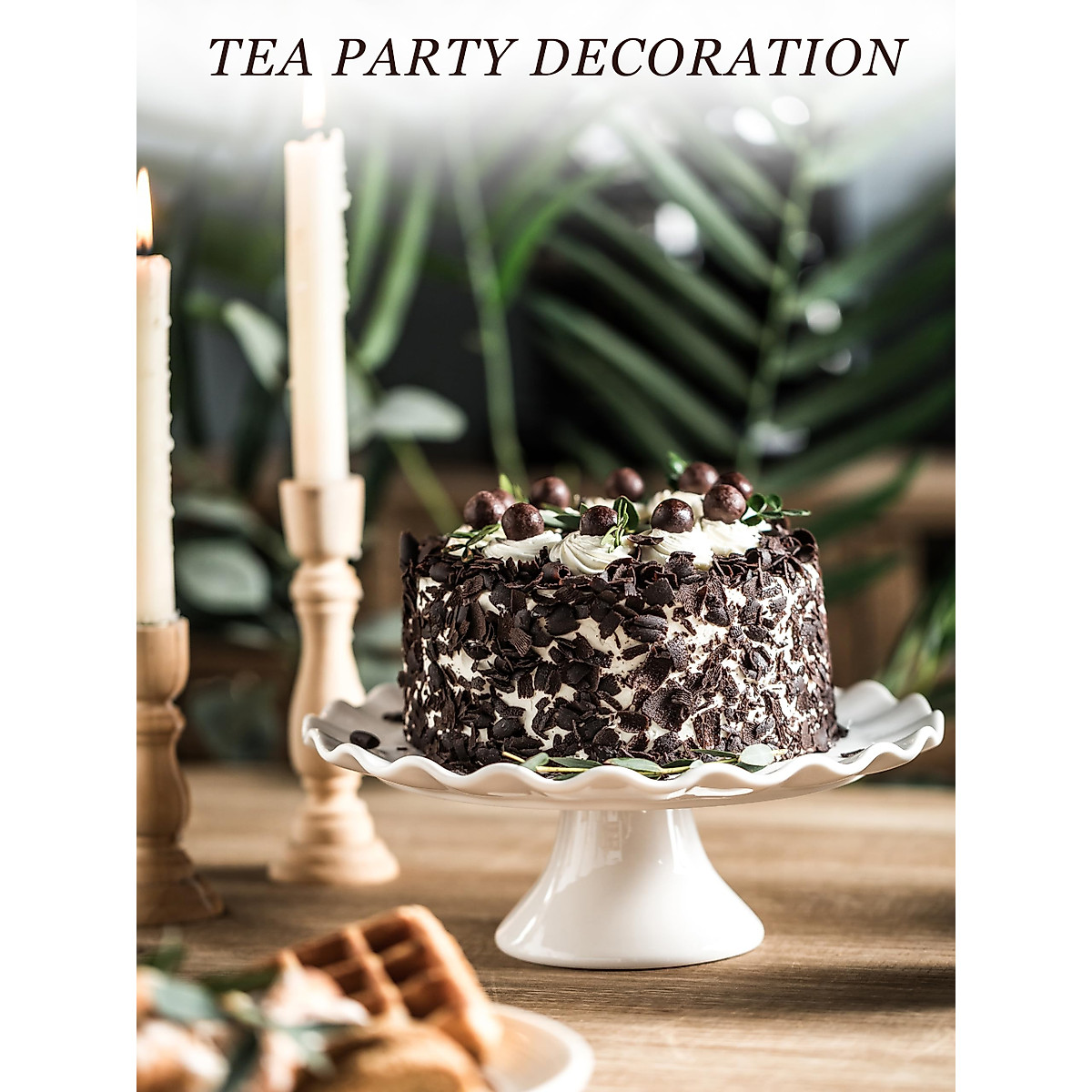 YHOJOY White Cake Stand, 10 Inch Wedding Cake Stands for Party, Round Dessert Stand, Ceramic Cake Plate Cupcake Stand for Dessert Table Display, Ruffle Trim