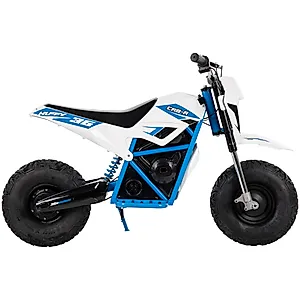 Huffy CR8-R Electric Mini Bike for Teens, 19MPH Max Throttle Speed, Full Suspension, 350W Motor and 36V Battery, Ages 14+, Max Weight 130lbs., Kickstand Included, Blue Racing Graphics