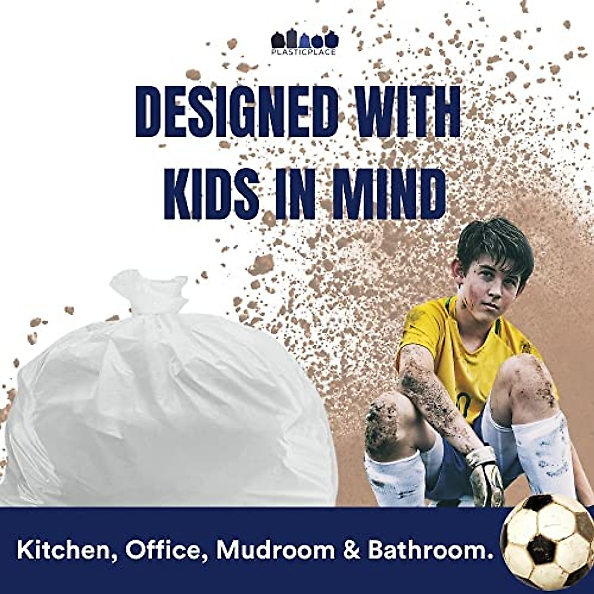 Plasticplace 13 Gallon Trash Bags 0.7 Mil │ Value Line White Garbage Can Liners │ 23.5"x28 (180 Count)