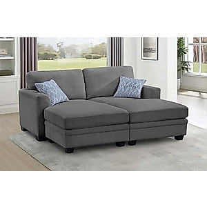 Legend Vansen 4PCS Corduroy Lounges Loveseat Couch Chaises Longues, Dark Grey