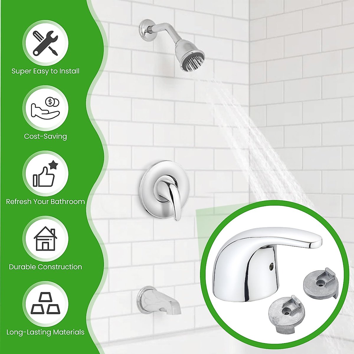 Shower Handle Replacement for Moen 100657 100224 179100 Lever Shower Handle, Compatible with Moen PosiTemp Valve Systems, Lever Shower Handle Kit for Single Handle Tub and Shower Faucets, Chrome