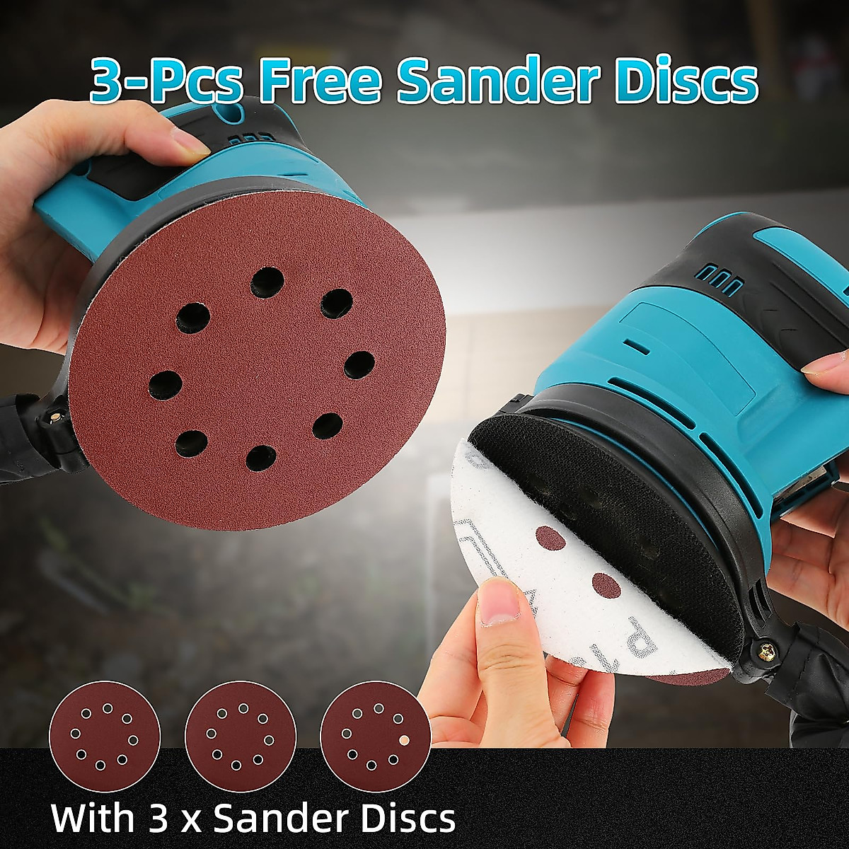 Random Orbit Sander for Makita 18V Battery, 5-Inch 14000RPM Cordless Electric Orbital Sander with 3 Various Speeds, Palm Sander with 3 Pcs Sandpapers & Dust Bag, Perfect for Woodworking(Tool Only)