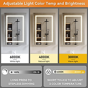 AOOCOW Bathroom Medicine Cabinet with Lights, 20 x 28 Inches LED Mirror Medicine Cabinet, Defogger,3-Color Temp, Black Aluminum Lighted Medicine Cabinet, Surface Mount