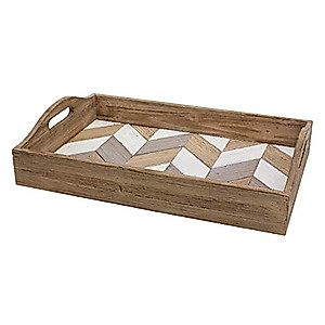 Stonebriar Rectangle Multicolor Chevron Wood Serving Tray with Handles, 18" x 12"