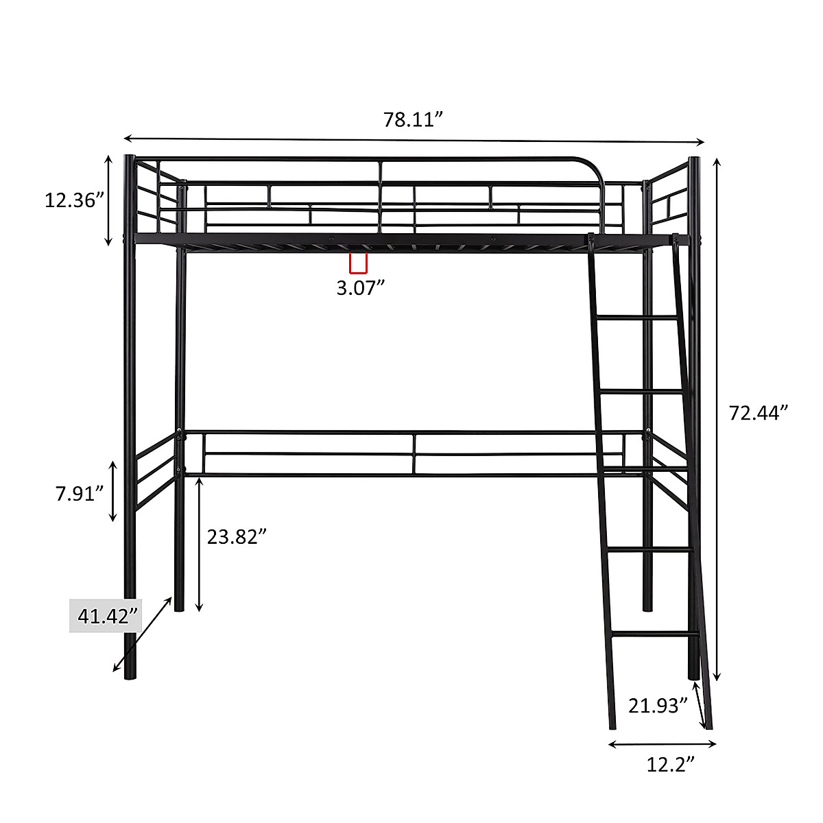 Lifeand Sturdy Twin Size Metal Loft Bed with Built-in Ladder and Guardrails for Space-Saving Solution in Kids' and Teens' Rooms,Black