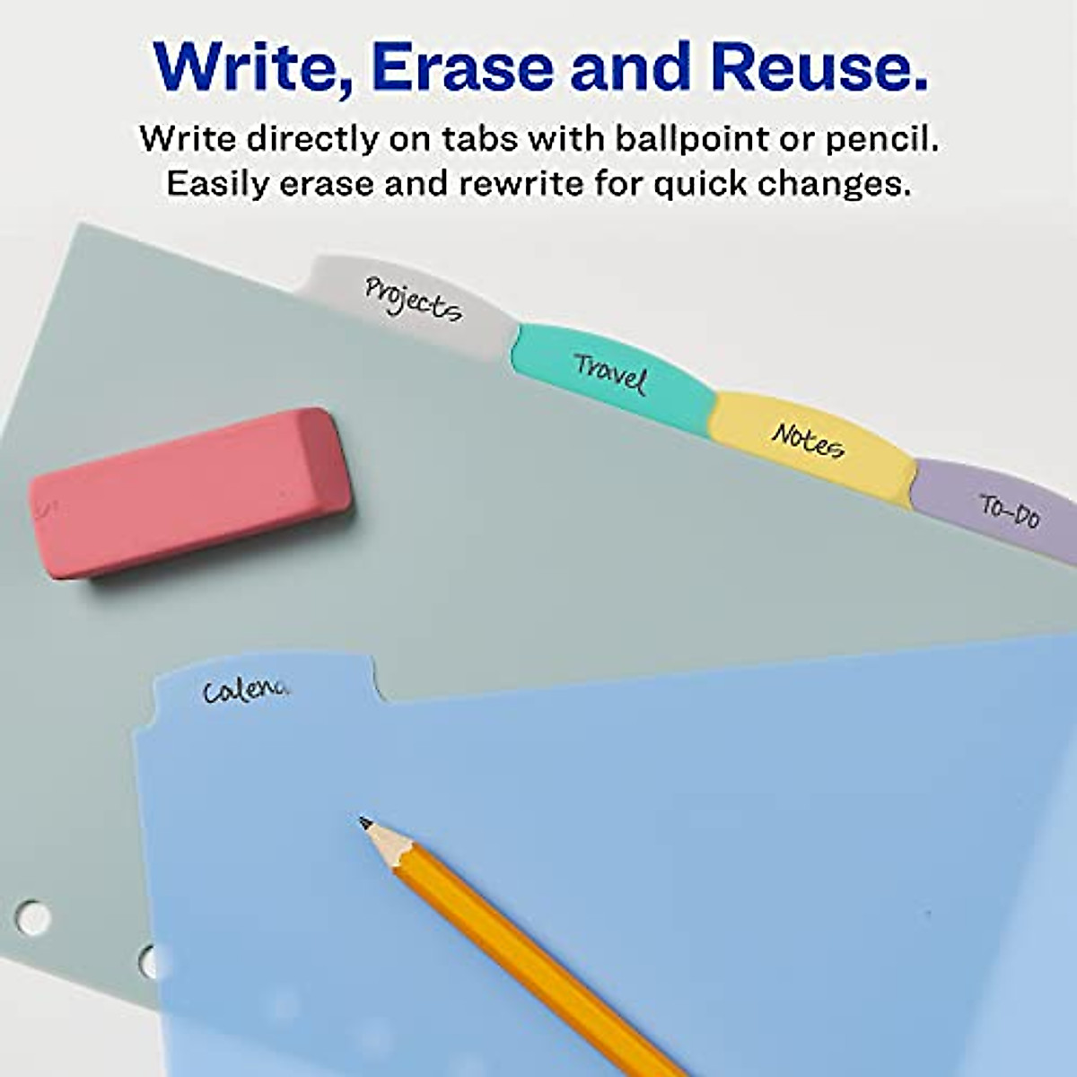 Avery Write & Erase Durable Plastic Mini Dividers for 3 Ring Binders and 7-Ring Binders, 5.5" x 8.5", 5-Tab Sets, Multicolor, 4 Binder Divider Sets (21982)