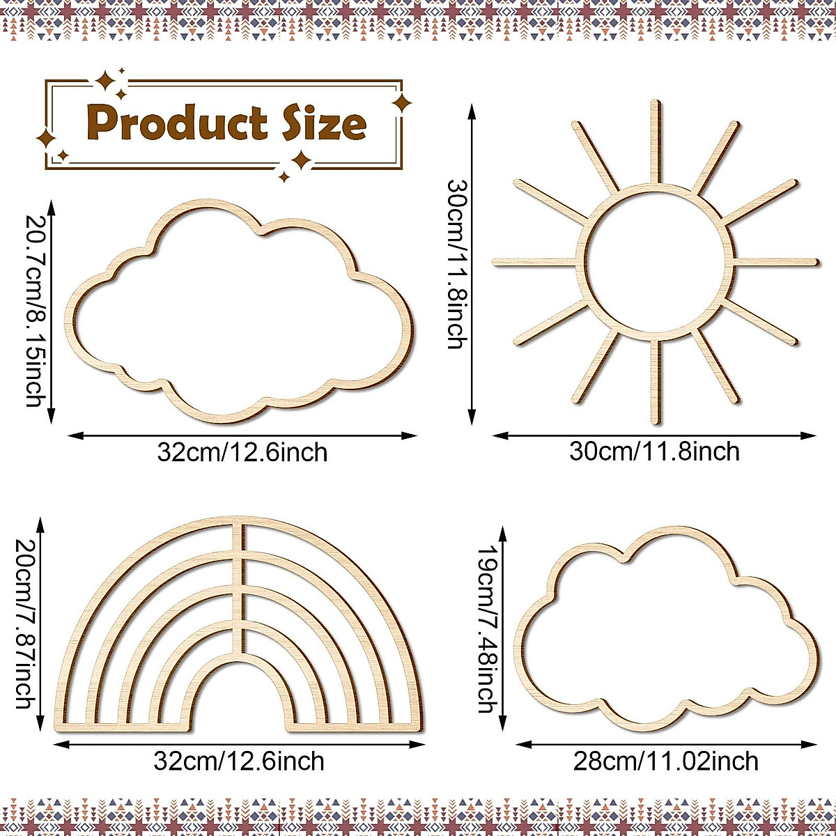 Kathfly 4 Pieces Boho Nursery Decor Baby Nursery Wall Decor Wooden Cloud Sun Rainbow Heart Wall Decor for Nursery Children Baby Kids Boys Girls Bedroom (Cloud, Rainbow, Sun)