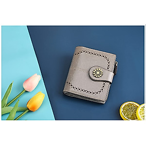 Lavemi Womens Leather Wallet Small Compact RFID Blocking Credit Card Case Purse with Zipper Pocket(Gray)