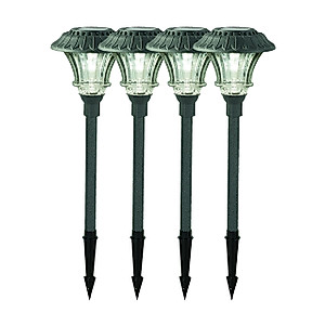 Set of 4 Solar Garden Path Lights – Glass and Powder Coated Cast Aluminum Metal – 6 Bright LED’s per Light - 35 Lumens Output per LED – Easy No Wire Installation - Outdoor All Weather, Pewter
