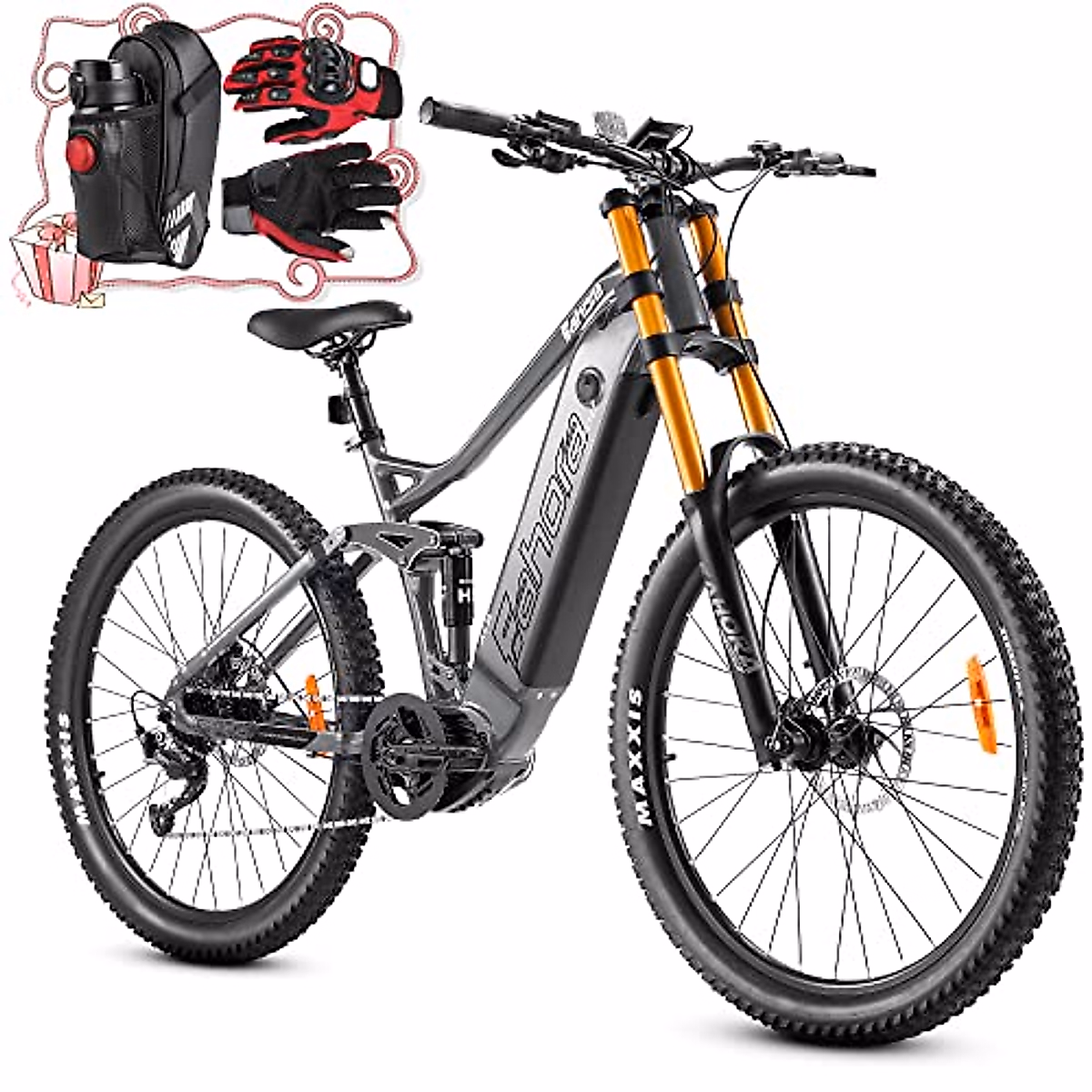 Eahora ACE Electric Bicycle for Adults 28MPH Mountain DH Electric Bike 48V 16A Battery 500W BAFANG Mid Drive Motor 27.5" Electric Bicycle Ebike Shimano 9-Speed Full Air Suspension Color Display (GRAY)
