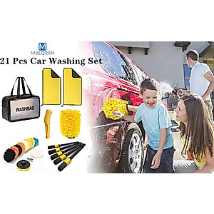MVEQRRN 21pcs Car Cleaning Kit, Car Detailing Brush Set,Car Wash Kit for Interior and Exterior, Car Care Kit All Cleaning Suppliess Set Detailing with Microfiber Towels,Buffing Sponge Pads Kit