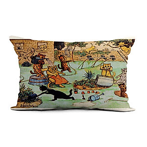 Topyee Throw Pillow Cover 12x20 Inch Yellow Anthropomorphic Louis Wain Cats It Garden Catastrophe Vintage Home Decor Pillowcase Lumbar Pillow Case Cushion Cover for Sofa Couch Bed