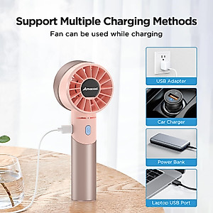 AMACOOL Portable Handheld Turbo Fan, 17Hrs Run Time Battery Operated Personal Fan, Mini Pocket Fan for Girl Woman Travel Makeup Hot Flash Outdoor-Pink