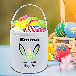 Personalized Easter Basket for Girls Boys with Handle Custom Easter Canvas Tote Bags with Name Buny Gifts