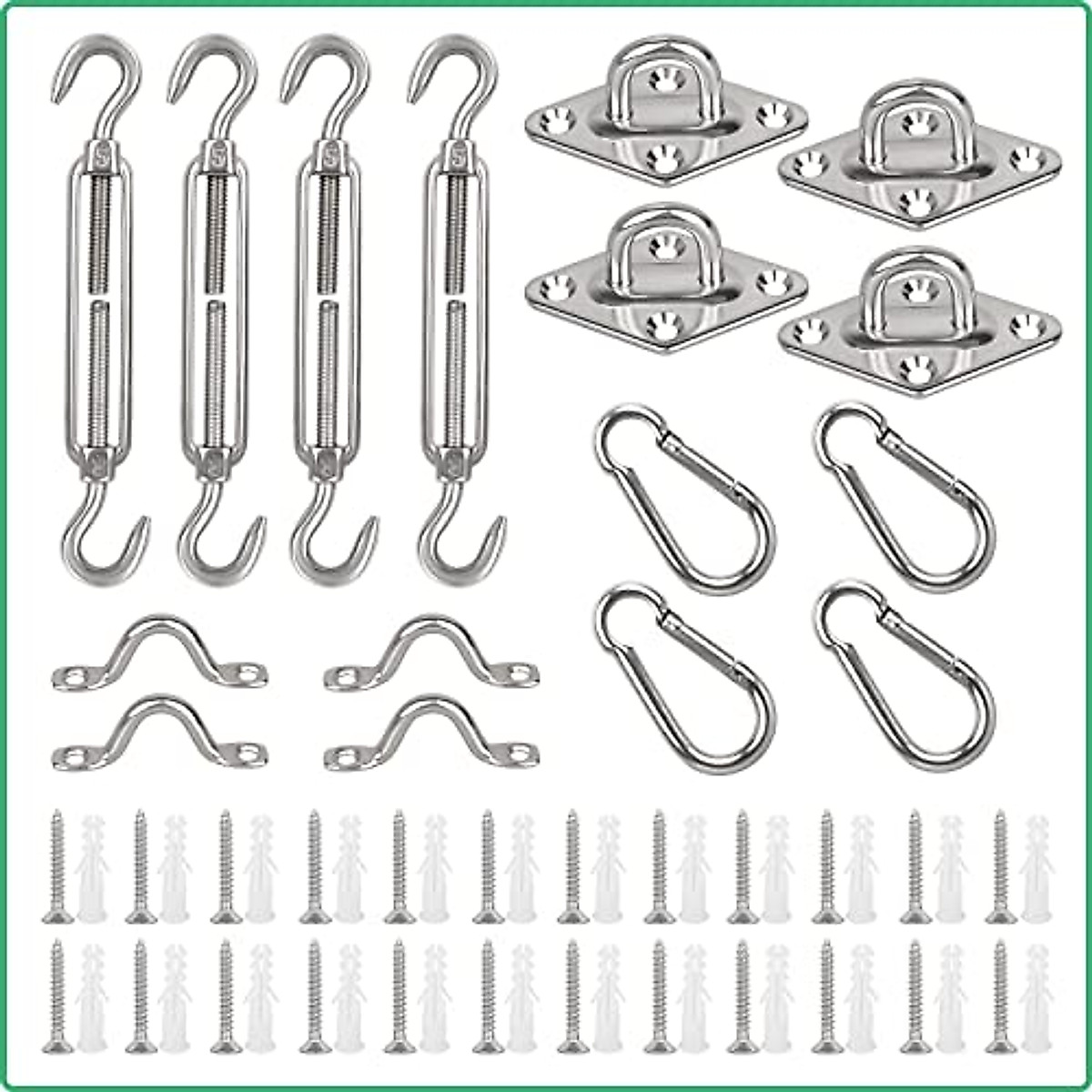Hokimder 66 Pcs M6 Awning Attachment Set, Heavy Duty Sail Kit for Sun Shade Sail Installation, 304 Stainless Anchor Turnbuckles Sun Shade for Garden Courtyard Outdoors Replacement