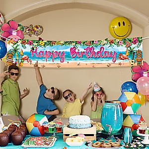 Hawaiian Luau Birthday Party Decoration Banner, Aloha Tropical Flamingo Birthday Party Supplies Yard Sign, Luau Party Birthday Party Background for Indoor Outdoor Decoration (Rose Red)