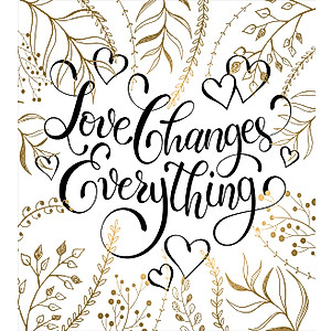 Ambesonne Romantic Duvet Cover Set, Foliage Pattern Frame Style Heart Shapes and an Inspirational Words, Decorative 3 Piece Bedding Set with 2 Pillow Shams, King Size, Sepia Peach Black