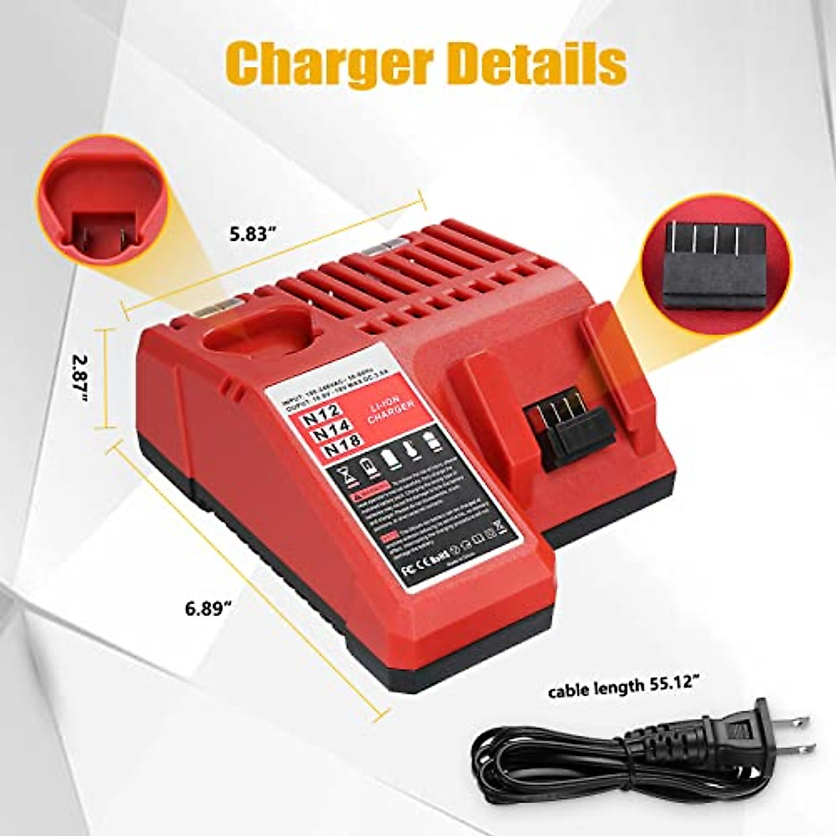 CEENR 2Pack 6500mAh 18V Battery and Charger Replacement for Milwaukee M 18 18 Volt Li-ion Compatible with Milwaukee Baterias Charger Combo 48-11-1840, 48-11-1811, 48-11-1820, 48-11-1822, 48-11-1828