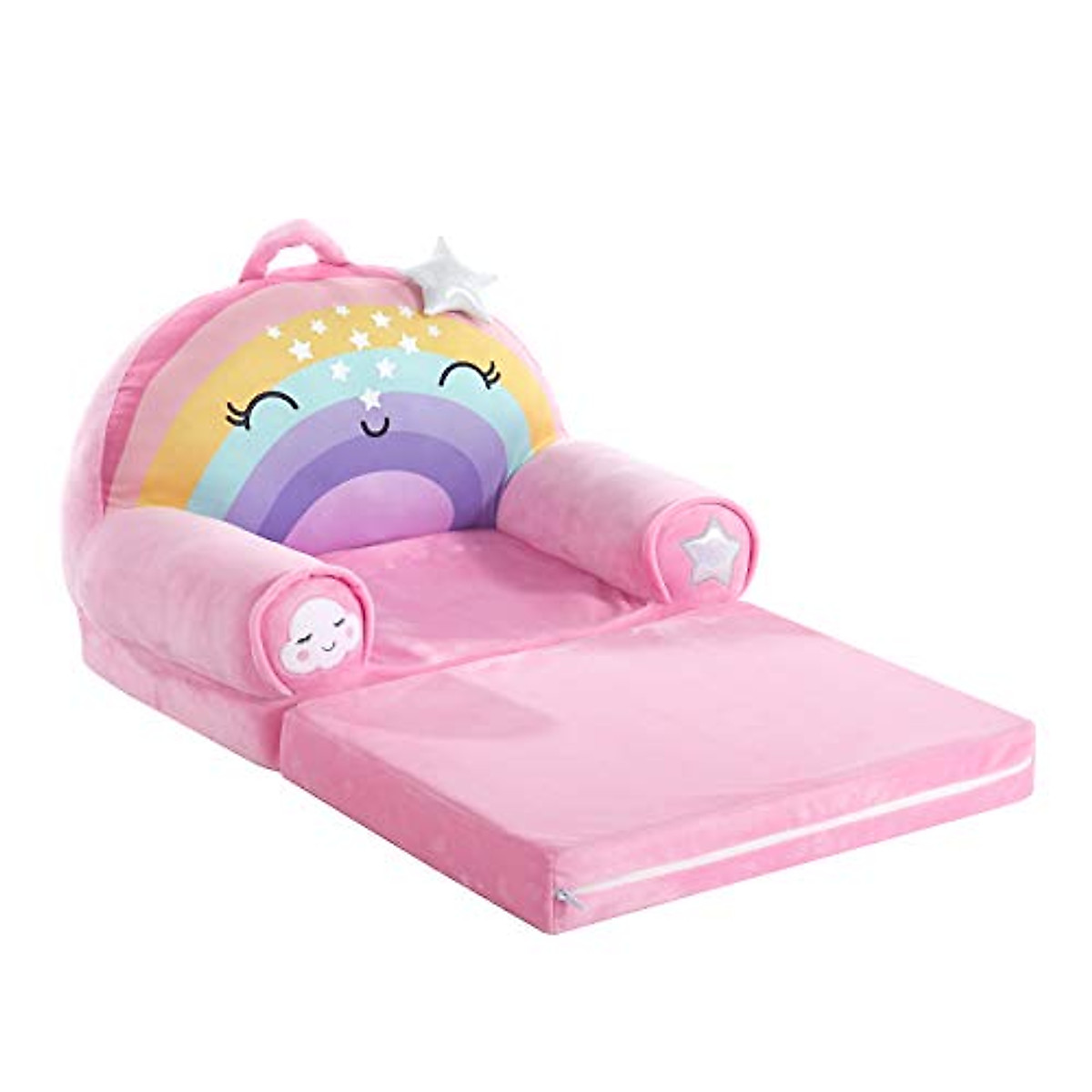 Heritage Kids Rainbow Convertible Flip Lounger Foam Chair - Soft Plush Fabric - Ages 3+, Pink