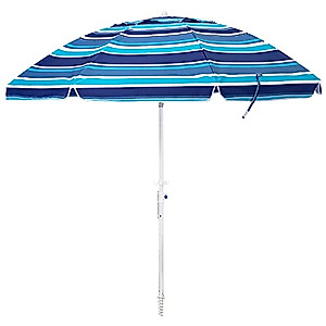 MEWAY 6.5ft Beach Umbrella with Sand Anchor & Tilt Mechanism, Portable UV 50+ Protection, Outdoor Sunshade Umbrella with Carry Bag, for Garden Beach Outdoor