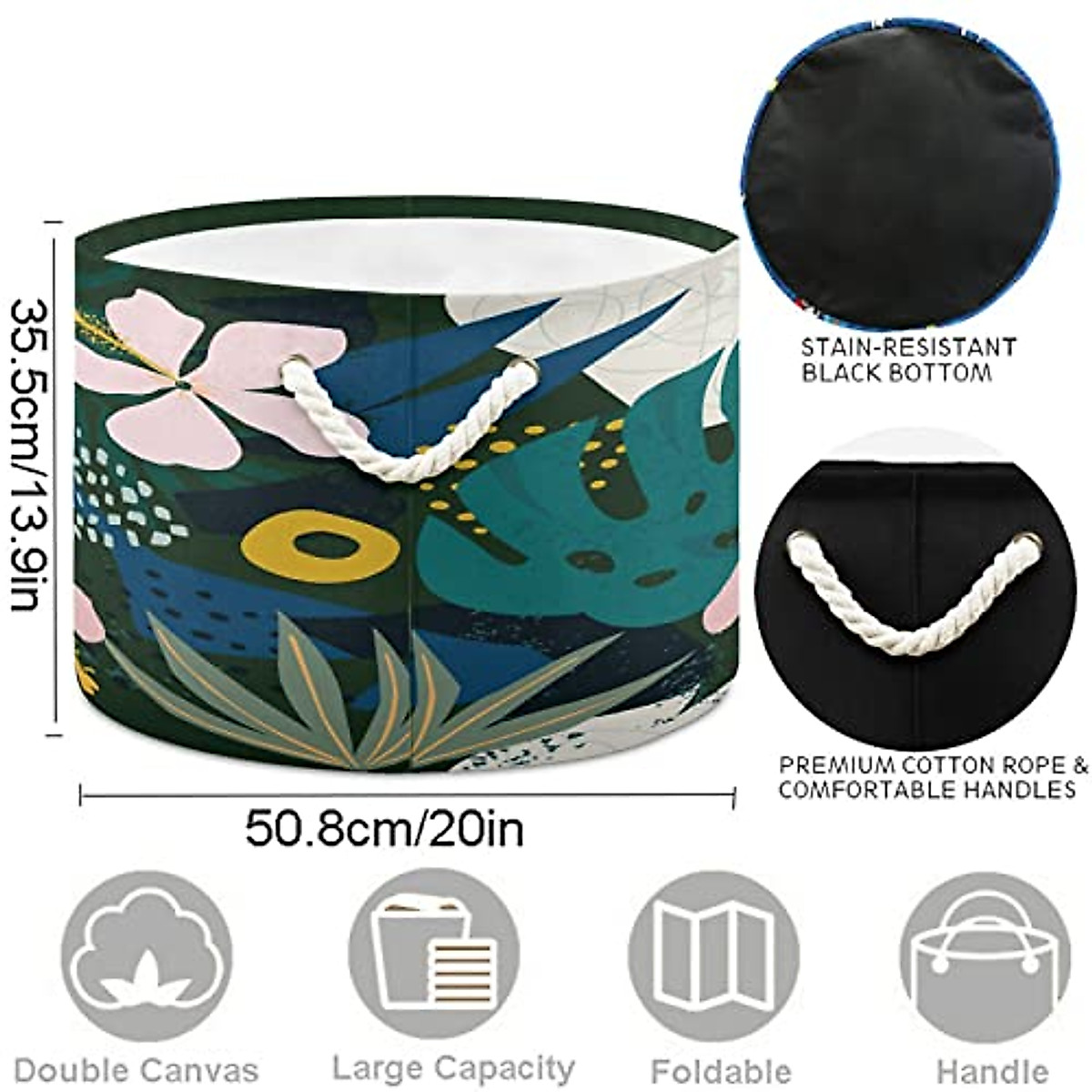 visesunny Hibiscus Floral Hawaiian Pattern Laundry Baskets Fabric Storage Bin Storage Box Collapsible Storage Basket Toy Clothes Shelves Basket for Bathroom,Bedroom,Nursery,Closet,Office