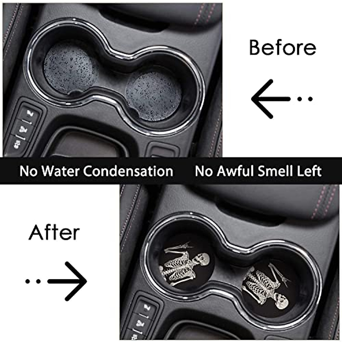 Britimes Absorbent Car Coasters 2 Pack for Cup Holders, 2.56" Ceramic Stone Cork Base Drink Coasters Human Skeleton