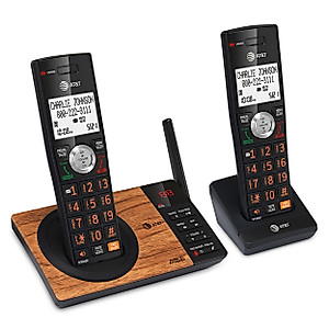AT&T CL82267 DECT 6.0 2-Handset Cordless Phone for Home with Answering Machine, Call Blocking, Caller ID Announcer, Intercom and Long Range, Black & Wood Grain Finish