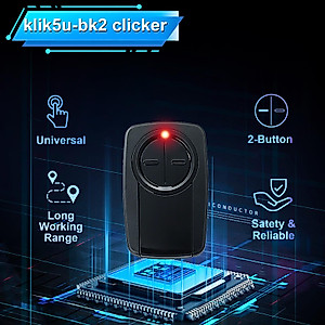 [3 Pack] klik5u-bk2 klik3u-bk clicker Universal 2-Button Remote for Chamberlain LiftMaster Craftsman Garage Door Opener. Wireless Keyless for Red/Orange/Purple/Green/Yellow Learn Button/Dip Switch