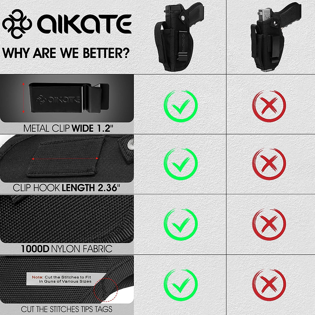 2 PACK Upgrade Universal Gun Holster for Men Women, Concealed Carry IWB OWB Pistols Holsters with Magazine Pouch Right and Left Hand Draw Fits S&W M&P Shield 9MM 380 Glock 17 19 26 43 Similar Handguns