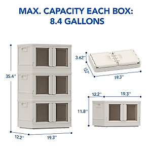 FLEXIMOUNTS Stackable Storage Bins With Lids, 110 QT-3 pack Closet Organizers and Storage with Doors, Plastic Collapsible Storage Bins, White Storage Containers For Home Essentials