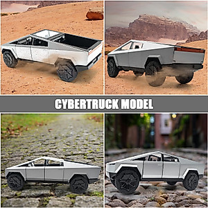 Cybertruck Model: 1/32 Diecast Metal Toy Trucks with Lights and Sounds, Mini Vehicles Toys for Boys, Ages 3 and Up (Silver)
