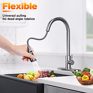 Susbie Kitchen Faucets with Pull Down Sprayer,Kitchen Faucet,Single Handle Kitchen Sink Faucet with Pull Out Sprayer,Single Level Stainless Stee