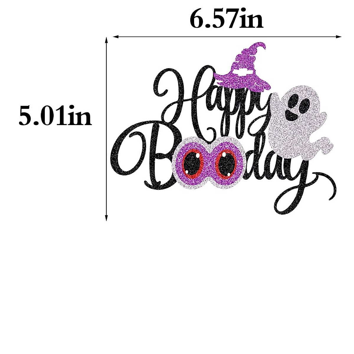Ruscalin Halloween Happy Boo Day Cake Topper,Halloween Purple eyes Hat Silver flash ghost Cake Decoration ，ghost Halloween Theme for Kids Girl Baby Shower Birthday Party Supplies