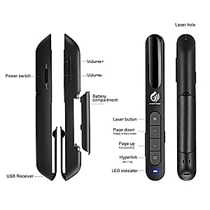 AMERTEER Wireless Presenter,Support Hyperlink RF 2.4GHz Powerpoint PPT Clicker Presentation Remote Control Laser Pointer Flip Pen