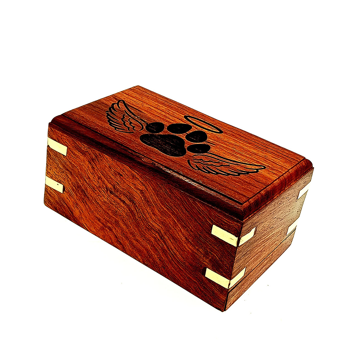 Wooden Urn -Engraved paw with Angel Wing-Pet Urns for Dogs Ashes-Decorative Wooden Pet Urns for Ashes - Rosewood Cremation Urns for Dogs-Pet Urns for Cats-Wooden Box (Rosewood)