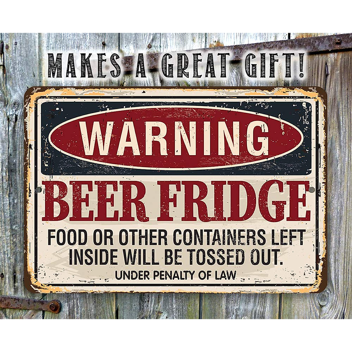 Metal Sign - Warning Beer Fridge - Durable Metal Sign - Use Indoor/Outdoor - Makes a Funny Bar or Man Cave Decor and Housewarming Gift Under $20 (8" x 12")