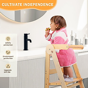 TZnponr Toddler Step Stool, Foldable Montessori Learning Tower,3-Level Height Adjustable Kitchen Step Stool with Safety Rails & drawing board,Easy to Assemble for Counter, Kitchen, Bathroom