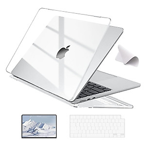 EooCoo Compatible with New MacBook Air 13.6 inch Case 2022 A2681 M2 Chip with Retina Display，Plastic Hard Shell Case + TPU Keyboard Skin Cover + Polishing Cloth + Screen Protector - Crystal Clear