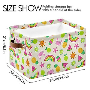 Cute Rainbow Summer Times Storage Basket Bins Collapsible Toy Storage Bins with Handles Laundry Baskets for Living Room Clothes Nursery Closet Shelf Playroom,1 pcs