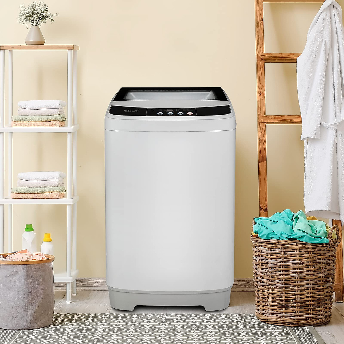 LEADZM 13lbs Portable Washing Machine, Full-Automatic 1.32cu.ft Washer and Dryer Combo with Drain Pump, 10 Wash Program and 8 Water Level, Compact Laundry Washer for House Apartment Dorm, White & Grey