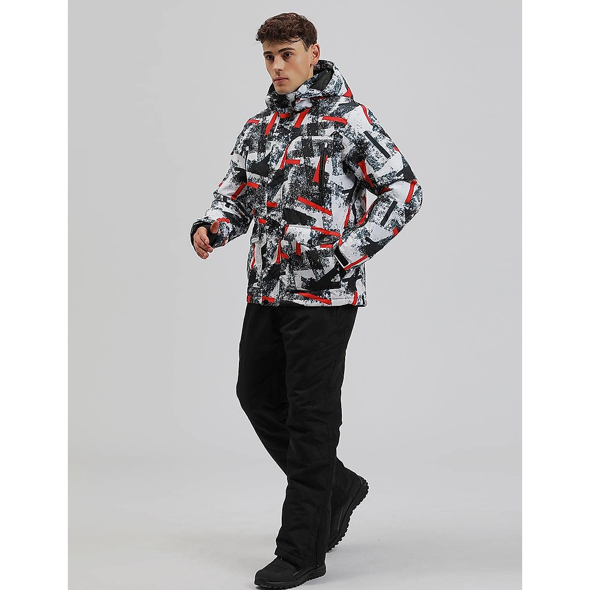 YEEFINE Men's Ski Suit Waterproof Snow Suits Two Piece Snowboard Jacket and Pants Set Outdoor Windproof Snowsuit Winter Warm Snow Coats(HBT+Black, L)