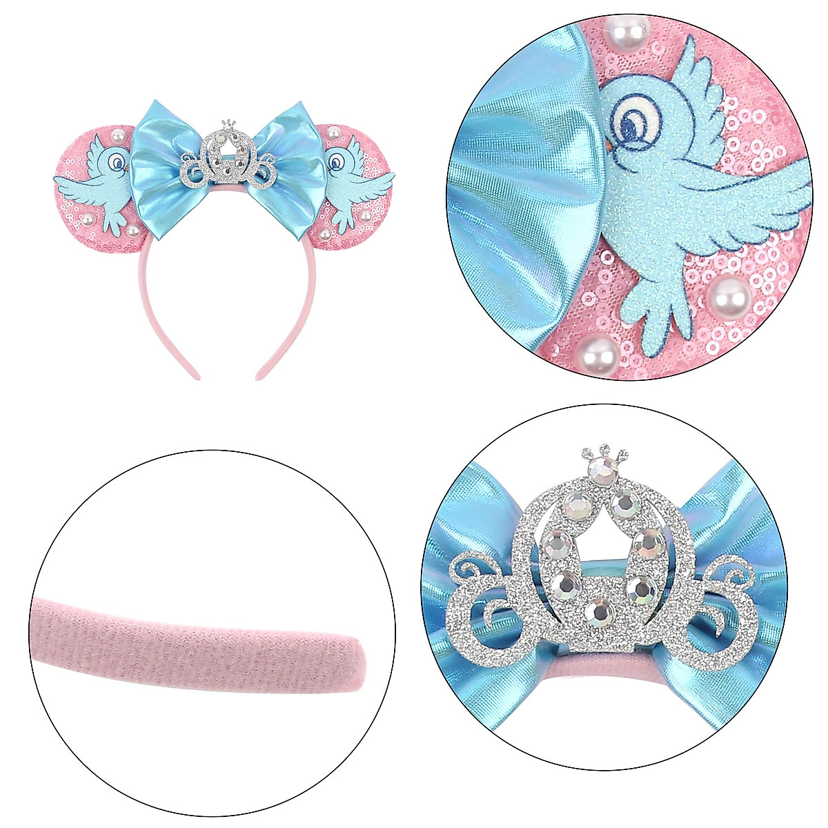 zhezesmila Shiny Mouse Ears Headband, Hot Chicken Ears with Sparkly Bow Hawaii-Headwear Decoration Hair Accessories for Girls Women Adult Kids Birthday Party