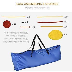 PawHut 4-Piece Dog Agility Training Equipment Doggie Obstacle Course with Tunnel, Hurdle Bar, Hoop, Weave Poles, and Easy Carry Case