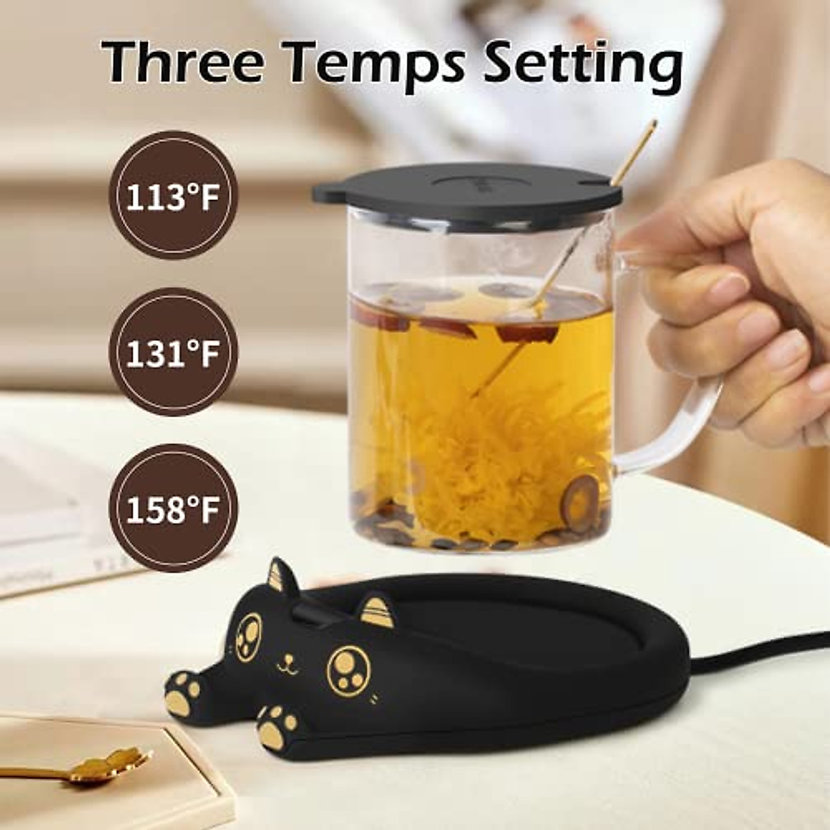 PUSEE Mug Warmer Set, Cute Coffee Warmer for Desk Coffee Cup Warmer Auto Shut Off, Electric Candle Warmer with 3 Temp Settings,Coffee Warmer with Mug Set Coffee Gifts Birthday Gift Office Gifts