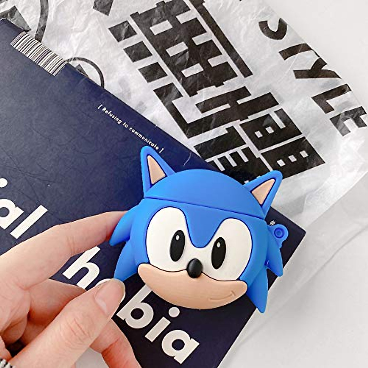 VARWANEO Cartoon Sonic 3D Silicone Earphone Protective Case for Airpods 1/2/Pro, Wireless Bluetooth Headset Case Cover Soft Shell (for AirPods 1 2)