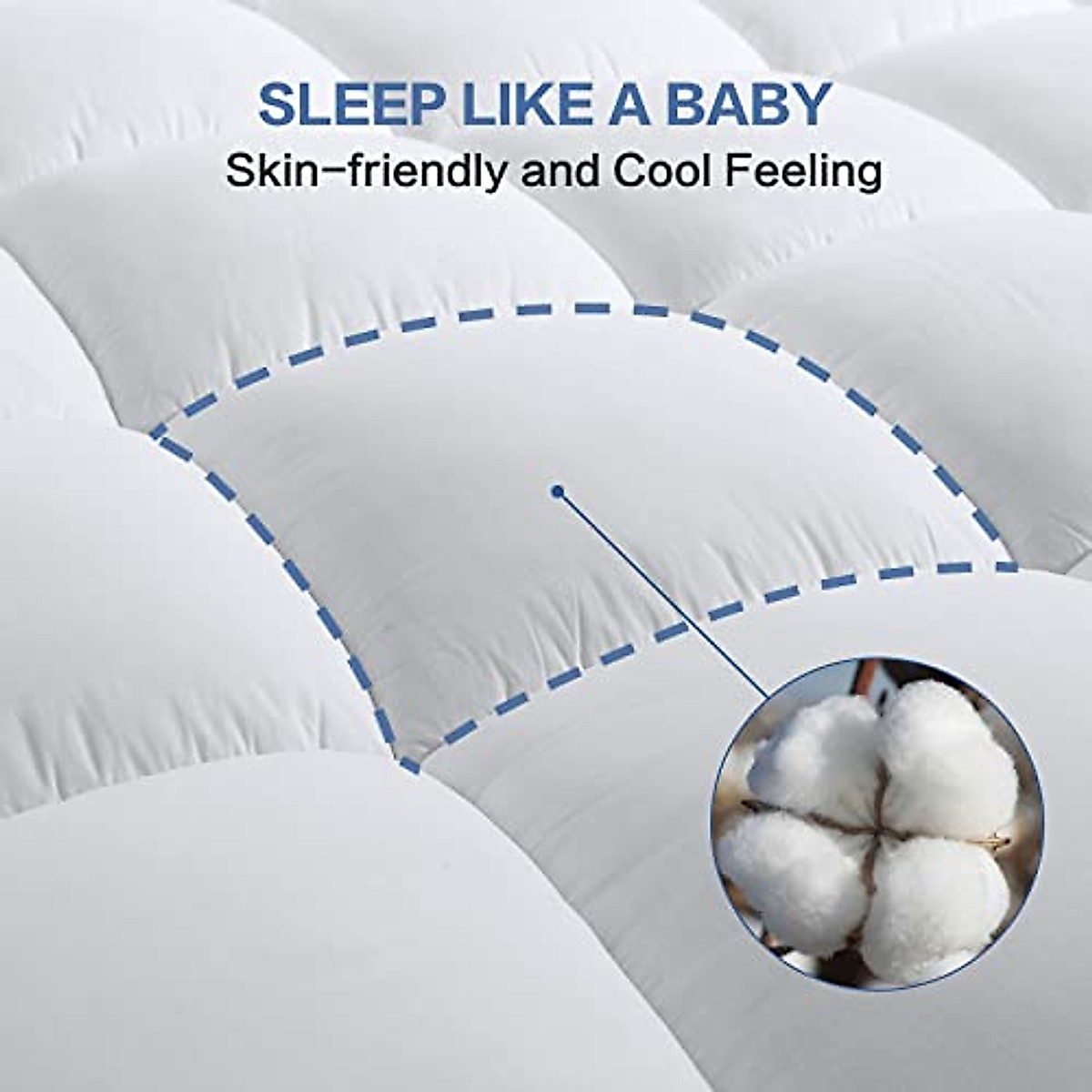 COHOME Queen Size Mattress Topper Extra Thick Cooling Mattress Pad 400TC Cotton Top Plush Down Alternative Fill Pillow Top Mattress Cover with 8-21 Inch Deep Pocket (60x80 Inches, White-Classic)
